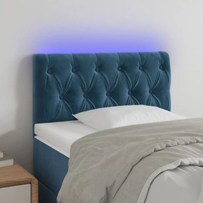Čelo postele s LED tmavě modré 80 x 7 x 78/88 cm samet 3121982