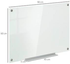 Magnetická tabule Vinsetto 90x60cm se 4 pery, 6 magnety, 1 houbičkou a poličkou, stojanová skleněná tabule k montáži na zeď | Aosom.de