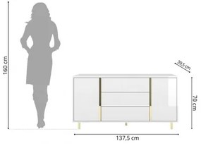 Komoda SKANDICA DANCAN 137,5 cm, bílá a zlaté kovové nohy SKANDICA 4717