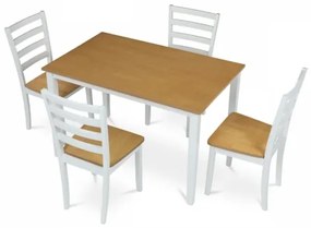 Jídelní set 1+4 stůl 120x75 židle bílý + dub, masivní nohy, VESPA OAK