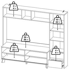 Bílá/v přírodní barvě TV sestava v dekoru dubu 209x183x48 cm Next – Tvilum