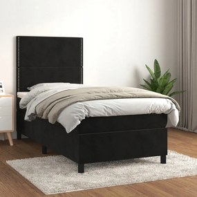 Box Spring Postel S Matrací Černá Samet Černá Hladké s hřebíky 90 x 200 c