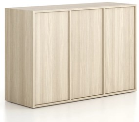 Kancelářská skříň FRAME, nízká, 3 dveře, 1299 x 450 x 881 mm, zámek PUSH-lock, dub přírodní