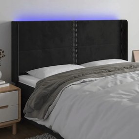 Čelo Postele S Led Tmavě Zelené Samet Černá 163 x 16 x 118/128 cm