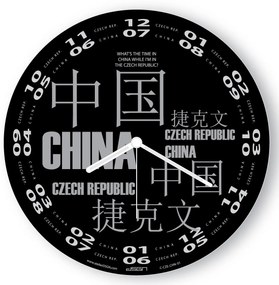 Černé hodiny ČR-Čína 28x28 cm, plexi