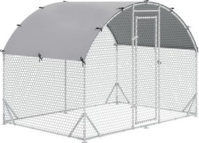 PawHut kurník pro volný chov z oceli, 280 x 190 x 197 cm, kurník s UV-odolnou střechou, dveřmi, kurník pro 4-6 slepic, malé zvířata, stříbrný | Aosom
