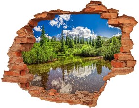 Wallmuralia Nálepka 3D díra na zeď Jezero v lese 90x70 cm