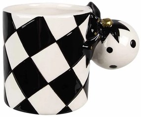 Bílo-černý károvaný hrnek s vánoční koulí - 13*8*9 cm / 350 ml