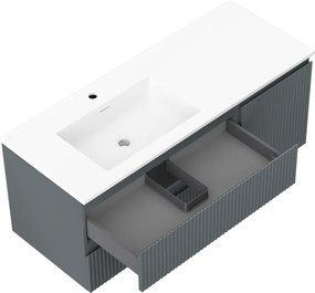 Mexen Rivel, koupelnová skříňka 120 cm s levým umyvadlem Otis, 2S, 1D, drážkovaná, grafitová/bílá matná, 91A23-12047-3-BBFFF66-W18L01