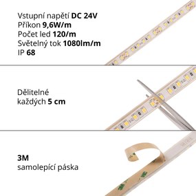 T-LED LED pásek IP68 24IP68-12096 Teplá bílá