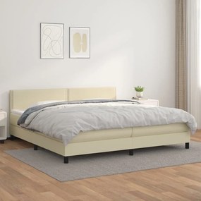 Box spring postel s matrací krémová 200x200 cm umělá kůže,  3141085