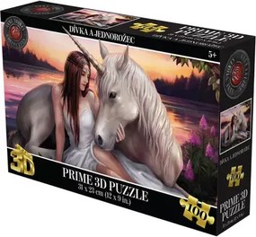 PRIME 3D Puzzle Dívka a jednorožec / 100 dílků / 31 × 23 cm / holograf
