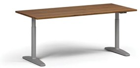 Výškově nastavitelný stůl OBOL, elektrický, 675-1325 mm, deska 1800x800 mm, šedá zaoblená podnož, ořech