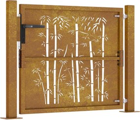 Zahradní branka 100 x 75 cm corten ocel bambusový design 153184