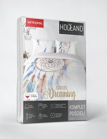Detexpol Bavlněné povlečení 220x200 bílé v boho stylu s lapačem snů a peřím Always Dreaming – 5834 A – Celoroční sada ložního prádla Floral Elegance