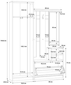 Předsíňová stěna se zrcadlem KAVI dub artisan