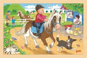 GOKI Dřevěné puzzle Farma s poníky / 24  dílků / od 3 let