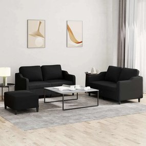 3dílná sedací souprava s poduškami černá textil 3201814
