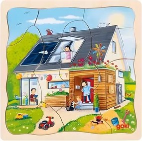 GOKI Vícevrstvé puzzle Stavíme dům / dřevo / 20 x 20 cm