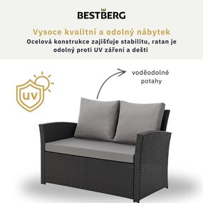 4dílná sada zahradního ratanového nábytku BestBerg Roma BBRF-1005BL / černá/šedá