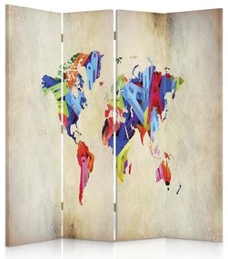 Ozdobný paraván Retro mapa světa - 145x170 cm, čtyřdílný, obustranný paraván 360°