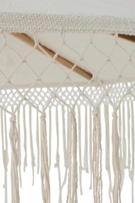 Bílý slunečník s dřevěnou tyčí a třásněmi Macrame - ∅ 200 * 250 cm