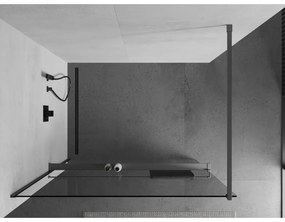Mexen Kioto+, sprchová zástěna Walk-In s poličkou a věšákem 130 x 200 cm, 8mm čiré sklo, grafitový profil, 800-130-121-95-00