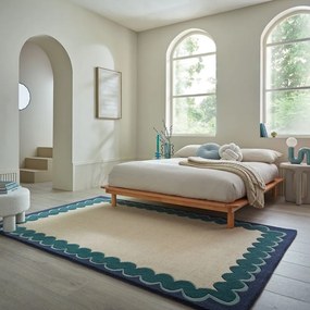 Ručně tkaný vlněný koberec v přírodní barvě/zelenomodrý 200x290 cm Wiggle Wool – Flair Rugs
