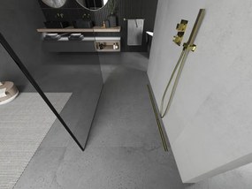 Mexen Kioto, průchozí sprchová zástěna 100 x 200 cm, 8mm sklo čiré/černý vzor, złota- 800-100-002-50-70