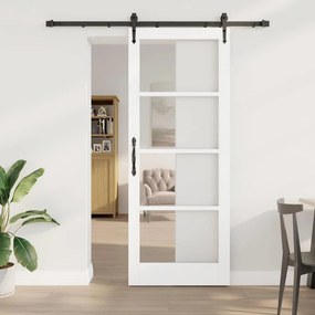 Posuvné dveře 83 x 211 cm Masivní borové dřevo a sklo Bílá 3332336