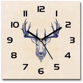 Wallmuralia Skleněné hodiny čtverec Hlava jelena 30x30 cm