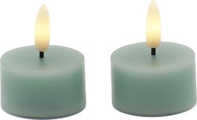 Sada LED čajové svíčky na baterie Sille Tealight, Ø 4,5 × 2,2 cm, pískově zelená, z pravého vosku, balení 2 ks