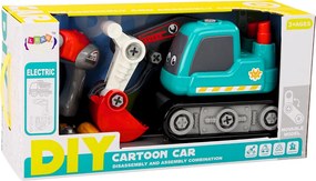 LEAN Toys Pásové rypadlo na šroubování DIY, kreslené, tyrkysové