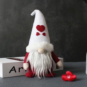 Vánoční skřítek makoshka s plnovousem a kloboukem se vzorem srdce - 28cm A2B