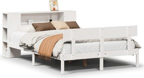 Postel s knihovnou bez matrace bílá 135x190 cm masivní borovice 3321769