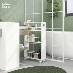 HOMCOM 3-policový kuchyňský vozík se bočními zábradlím a madly do jídelny a koupelny 45x15x80 cm Bílý