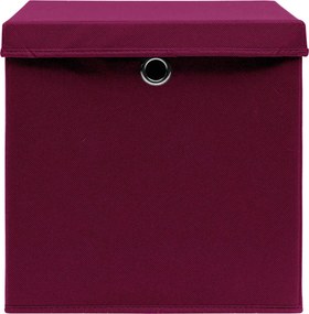 Úložné boxy s víky 10 ks tmavě červené 32 x 32 x 32 cm textil 288344