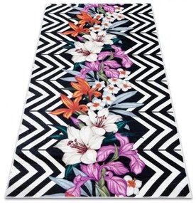 Dywany Luszczow Kusový koberec ANDRE pratelný 2300 květiny, zigzag vintage protiskluz, černý / bílý Rozměr koberce: 80 x 150 cm