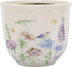 Krémový antik keramický kvetináč s květy Papillon Blossom - Ø 14*12 cm
