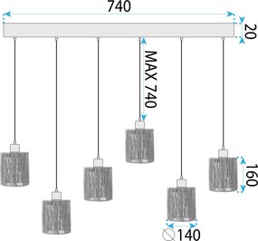 Toolight Toolight, stropní svítidlo 6xE27, APP1822-6CP, černá-hnědá, OSW-09314