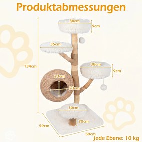 Costway Škrabadlo 134 cm 5 patro Kočičí strom s jeskyní Závěsná koule