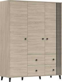 IDZ Šatní skříň FOX 4S3D 19, 150 cm Dub Sonoma/Černá