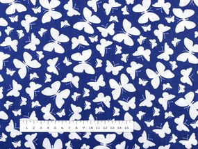 Biante Bavlněný šátek Sandra SA-376 Bílí motýlci na modrém 90 x 90 cm
