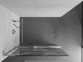 Mexen Kioto+ L, sprchová zástěna Walk-In s poličkou a věšákem 70 x 200 cm, 8mm čiré sklo bílý vzor, ​​broušená ocel profil, 800-070-123-97-97