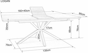 Rozkládací jídelní stůl Logan 160/200 cm keramika bílý mramor/černý