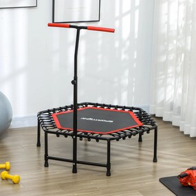 SPORTNOW Fitness Trampolína 114x114x132 cm, Elastická Postel, Fitness s Nastavitelným 3úrovňovým Řídítkem, Ocelový Rám pro Cvičení nohou a Těla Doma,…