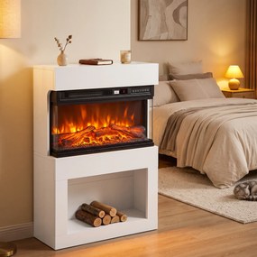 HOMCOM elektrický nástěnný krb s 3D efektem plamene a římsou, 64 cm, bílý