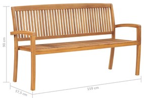 Stohovatelná zahradní lavice s poduškou 159 cm masivní teak,  3063308