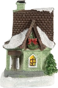 Dekorace malinký svítící zelený domek Manon LED - 5*5*7 cm