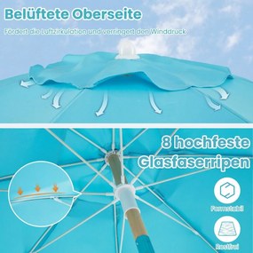Costway Boho slunečník lze ohnout o 30° na obě strany 170 cm s třásněmi, modrý